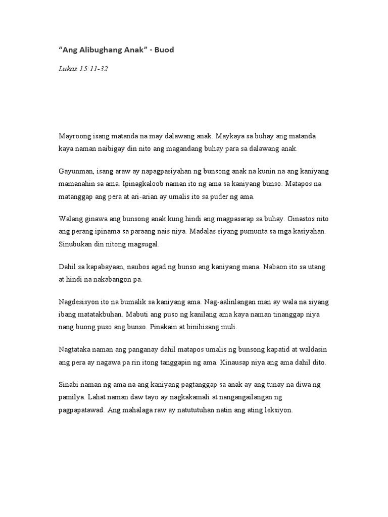 Ang Alibughang Anak - Buod | PDF