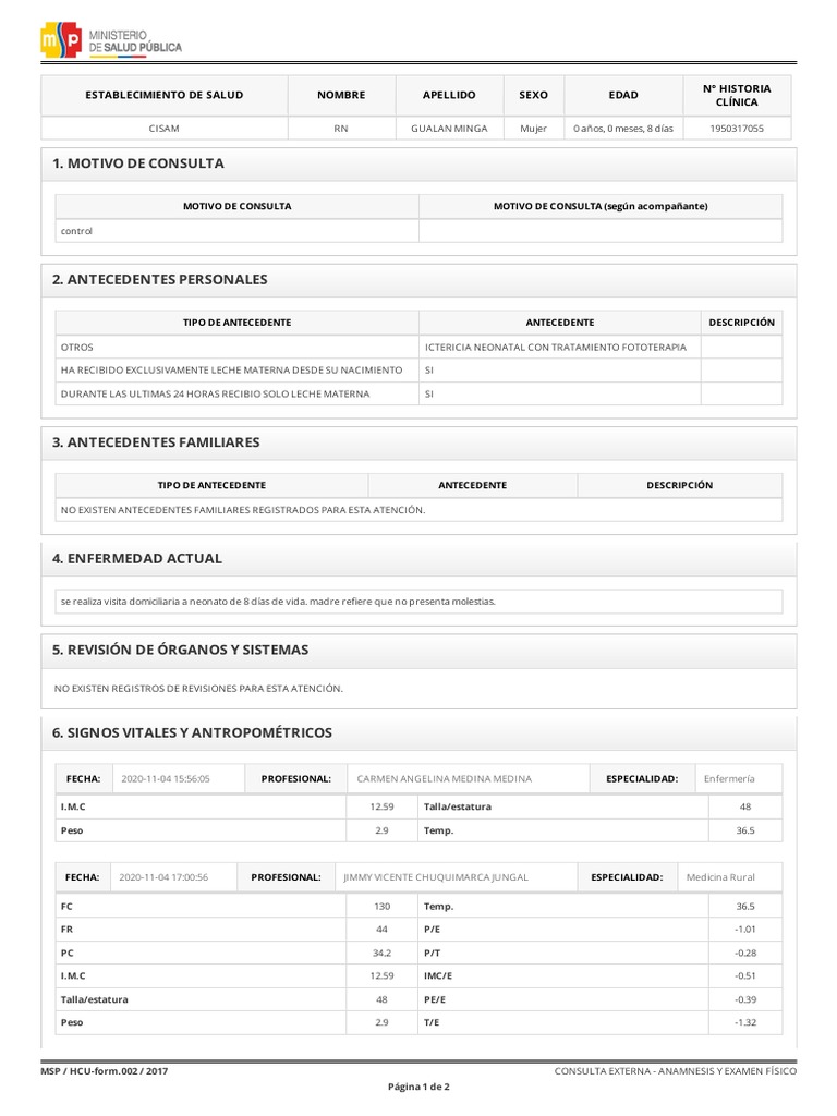 MSP HCU-form.002 2017 | PDF | Infantes | Ciencias de la Salud