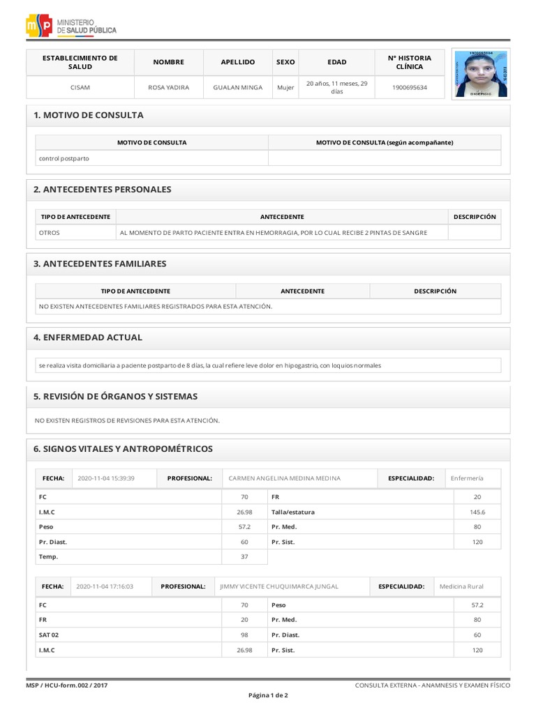 MSP HCU-form.002 2017 | PDF | Examen físico | Parto