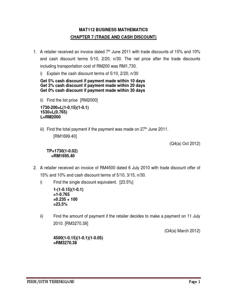 Trade and Cash Discounts Explained | PDF | Discounting | List Price