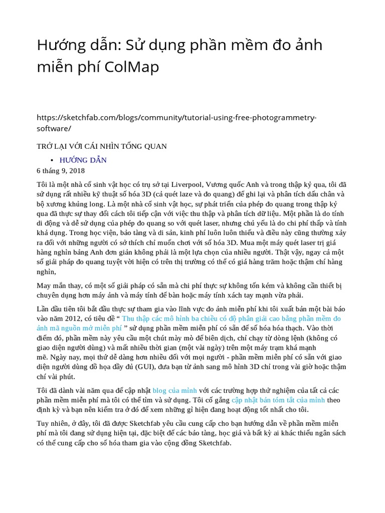 Hướng Dẫn: Sử Dụng Phần Mềm Đo Ảnh Miễn Phí ColMap | PDF
