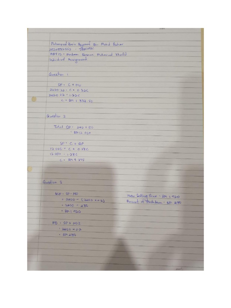 Individual Assignment MAT112 - Muhammad Hariz Asyraaf | PDF
