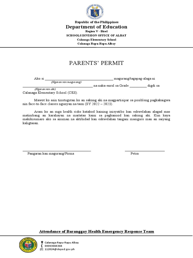 Parents' Permit | PDF | Philippines