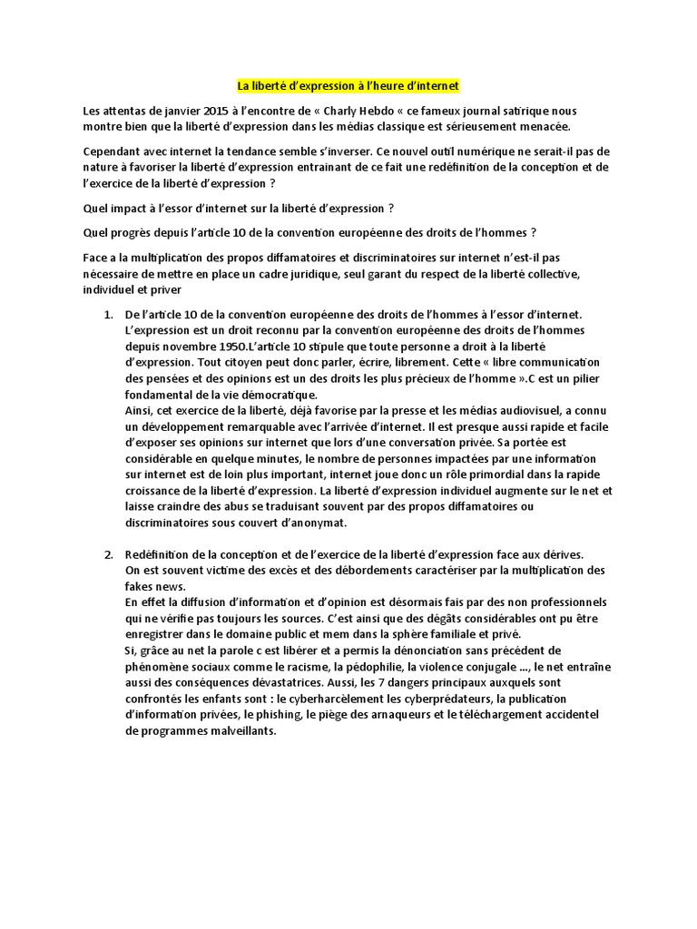 Impact d'Internet sur la liberté d'expression | PDF | Liberté d ...