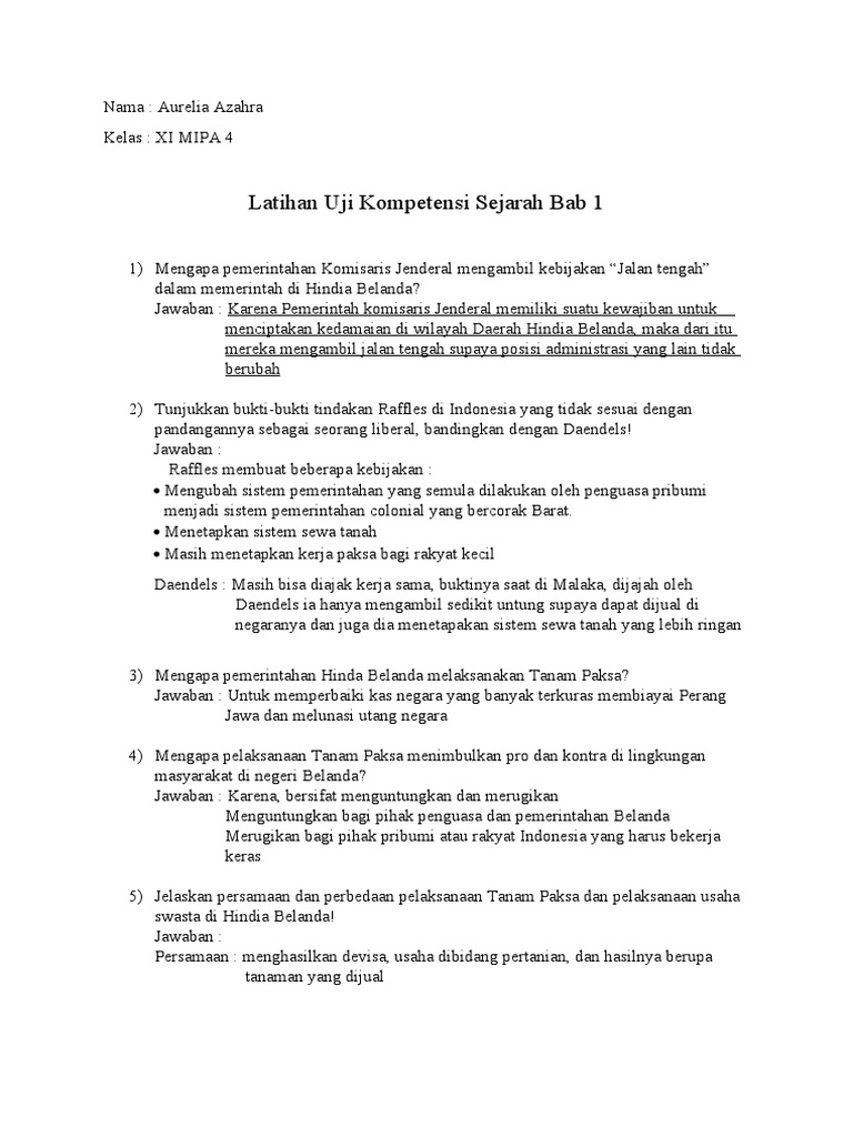 Latihan Soal Bab 1 Sejarah - Aurelia Azahra XI MIPA 4 | PDF
