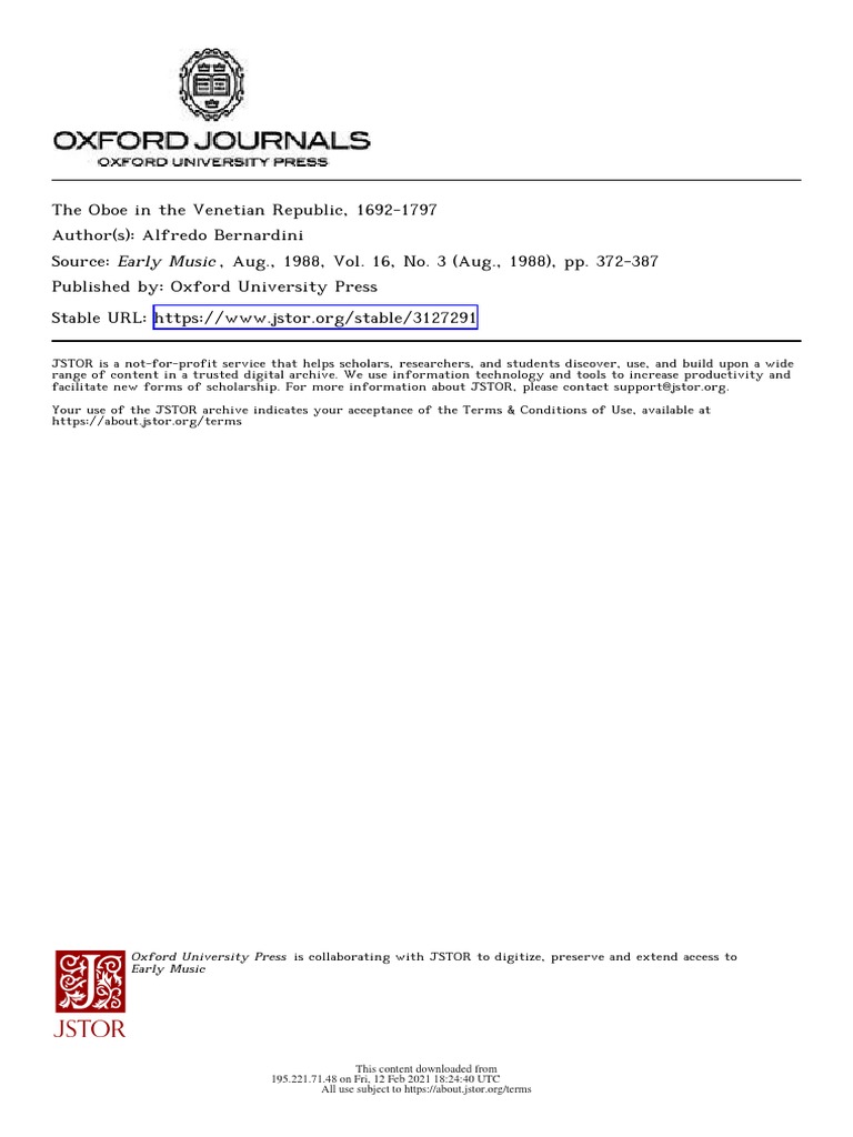 BERNARDINI - Alfredo - The Oboe in Venetian Republic - 1692-1797 | PDF ...