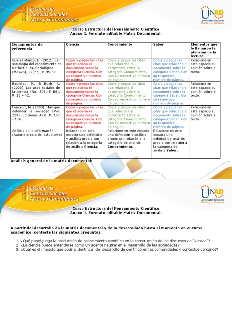 Anexo 1. Formato Editable Matriz Documental | PDF | Conocimiento | Science