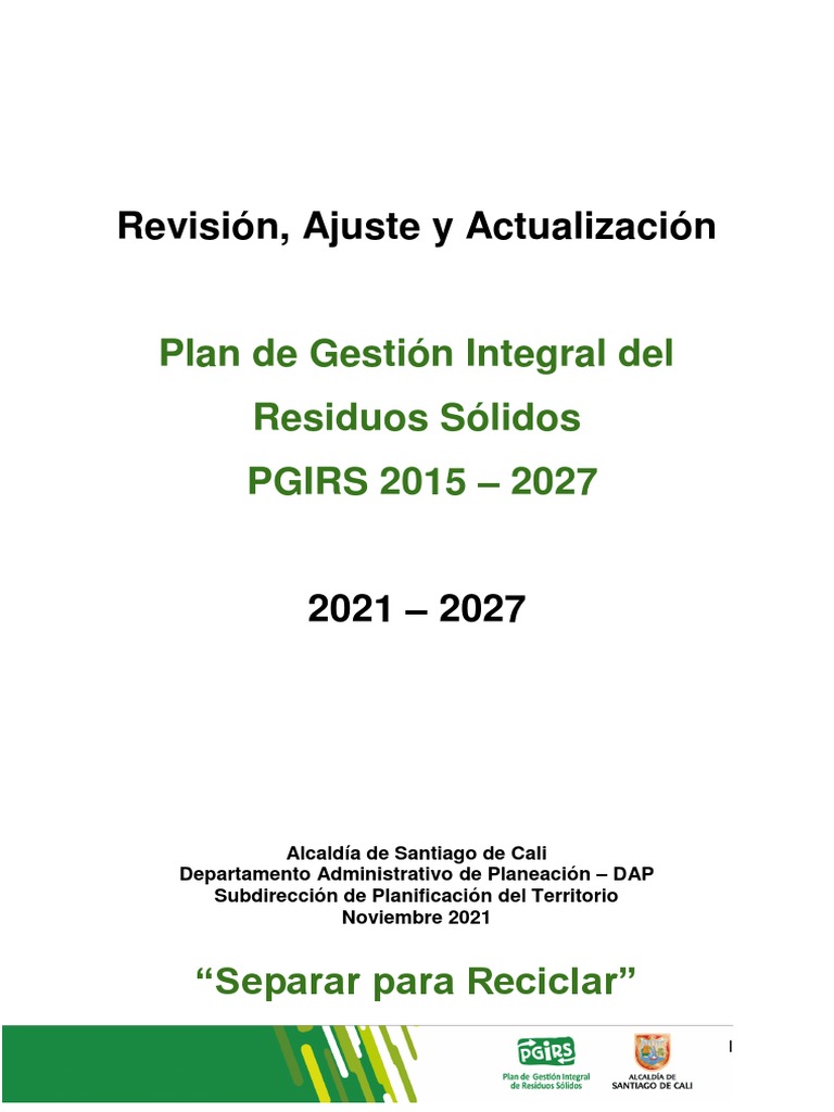 2021.12.10. PGIRS Adoptado Decreto 0985 - 2021 | Descargar gratis PDF | Planificación | Economias