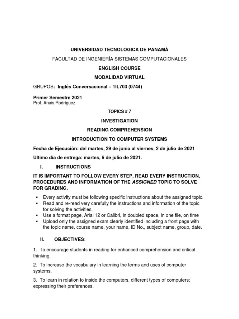 1-21 - Tarea # 7 - Sistemas-1il703 - Investigation-Reading Comprehension - Introduction To ...