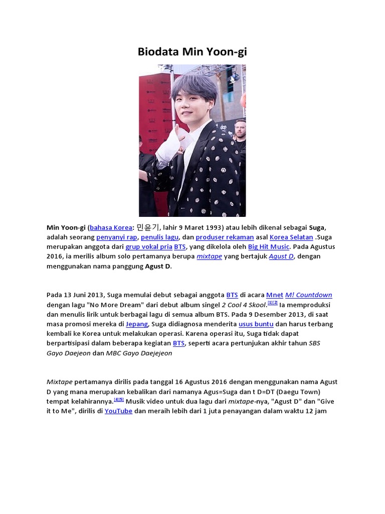 Biodata Min Yoon | PDF