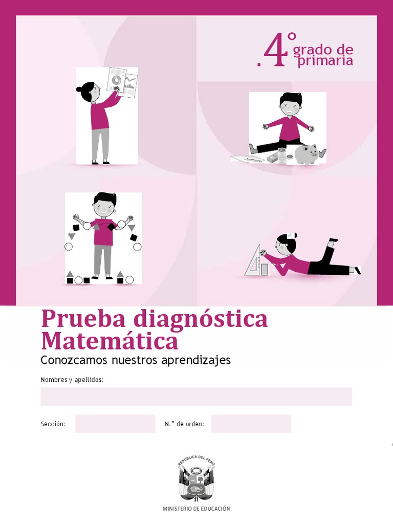 Prueba Diagnóstica Matemática, Conozcamos Nuestros Aprendizajes. 4°. Grado de Primaria | PDF ...
