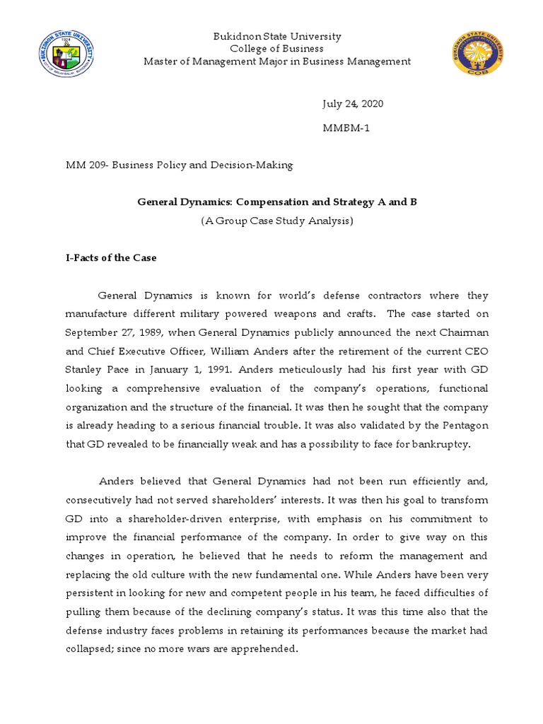 GROUP 1 - General Dynamics Case Study Analysis | PDF | Business | Chief ... GROUP 1 - General Dynamics Case Study Analysis | PDF | Business | Chief ...