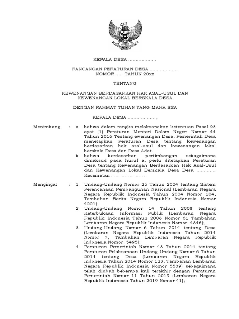 Contoh Perdes Kewenangan Desa | PDF