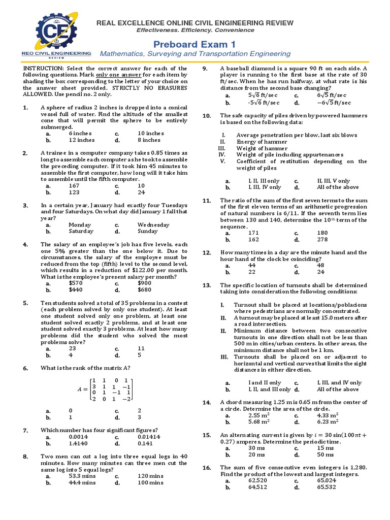 Preboard 1 Mste Nov 2022 Pdf Area Circle