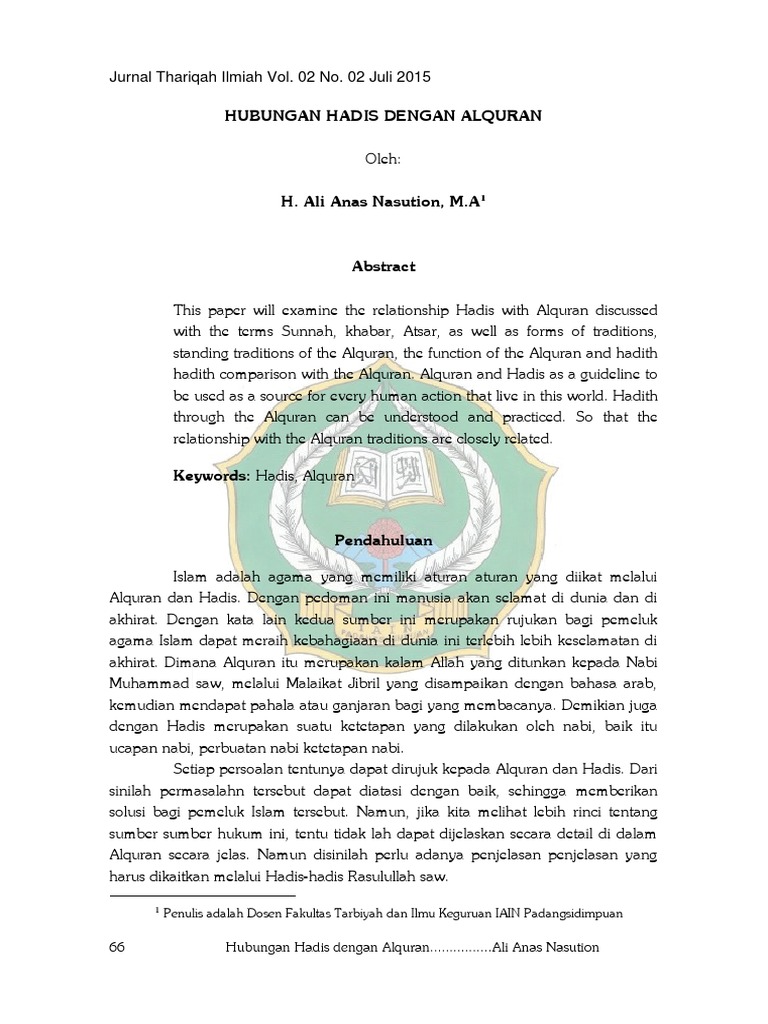 Jurnal Kedudukan Dan Fungsi Hadis | PDF Jurnal Kedudukan Dan Fungsi Hadis | PDF