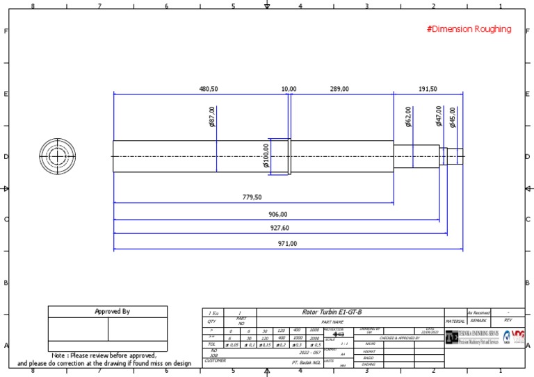 Dimension Roughing Shaft Rotor E1 - GT - B1 | PDF