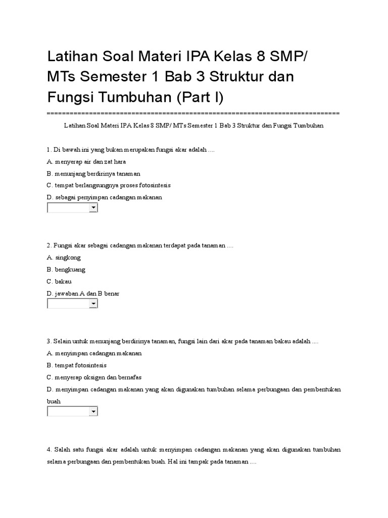 Latihan Soal 2022 Materi IPA Kelas 8 Struktur Tumbuhan | PDF