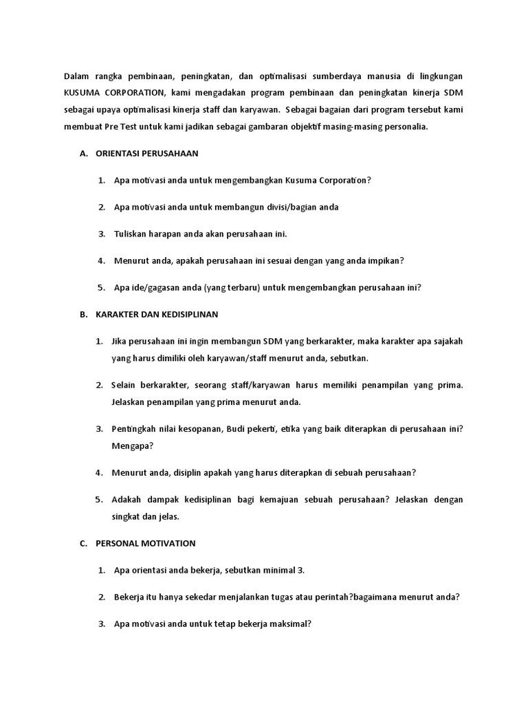 Soal Pre Test | PDF
