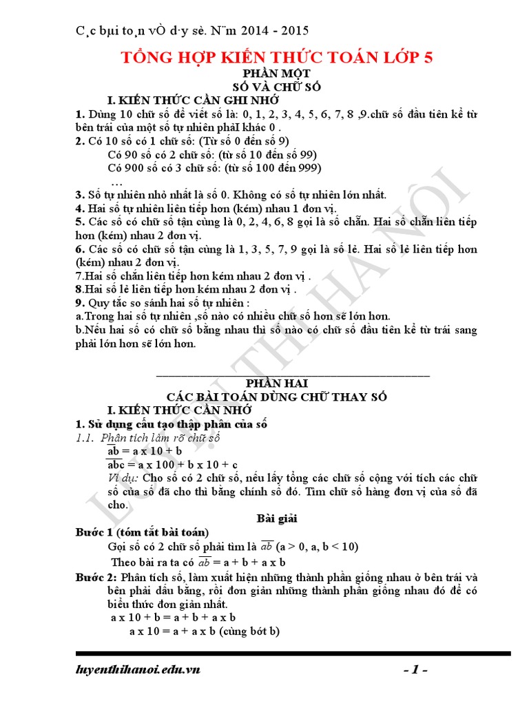 40 Tong Hop Kien Thuc Toan Lop 5 | PDF