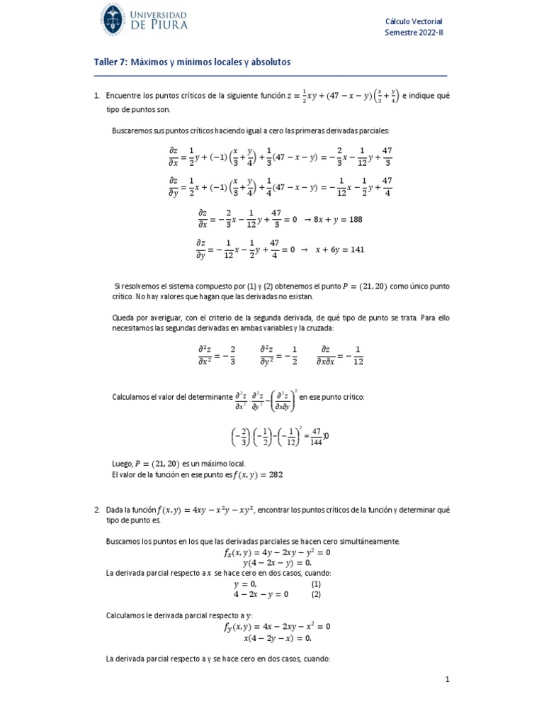 Taller 7 | PDF | Derivado | Funciones y mapeos