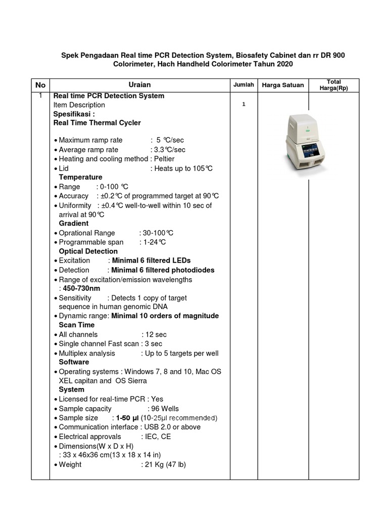Spek Dan Gambar Lelang 2 Pdf Real Time Polymerase Chain Reaction