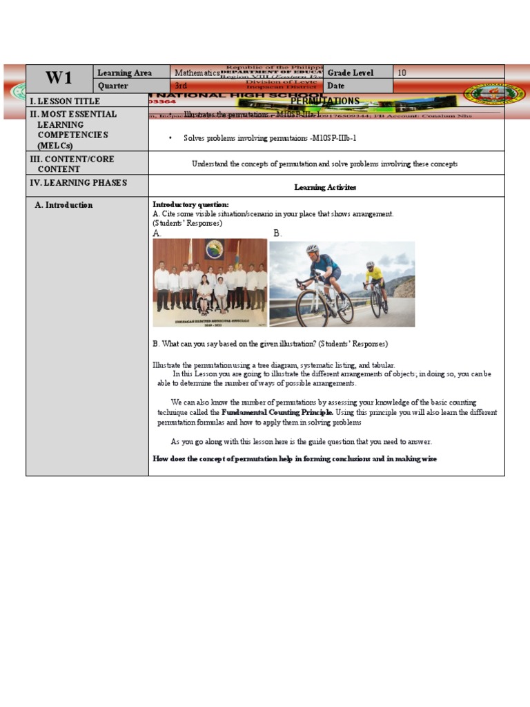 Lesson Plan Math G10-3rd Quarter | PDF | Permutation | Rna