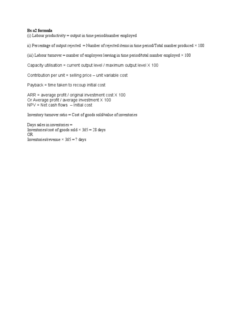Bs A2 Formula | PDF