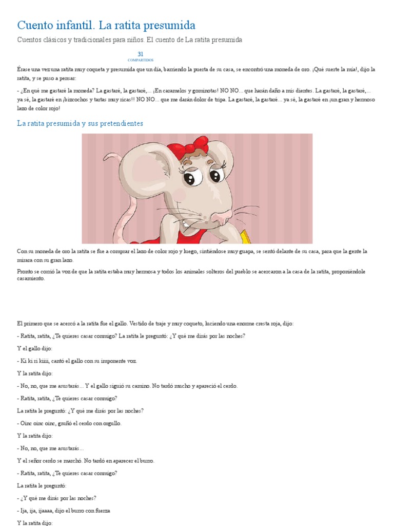 La Ratita Presumida: Cuento Infantil | PDF