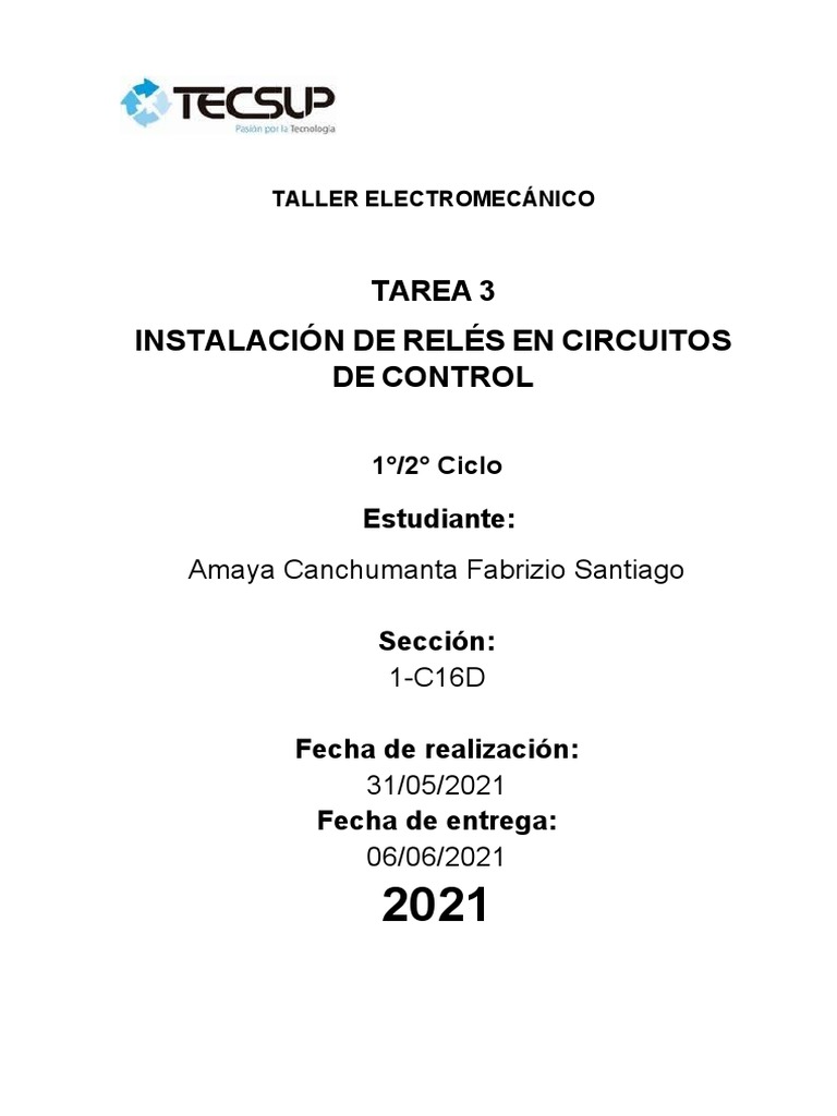 TEM Tarea 3 Guía - Instalación de Relés en Circuitos de Control 2021 | Descargar gratis PDF ...