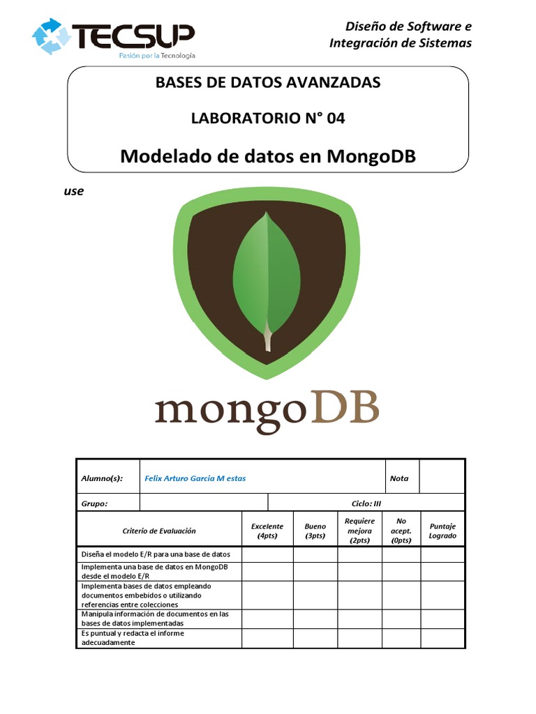 Lab04-BDAV Modelado de Datos | PDF | Mongo Db | Bases de datos
