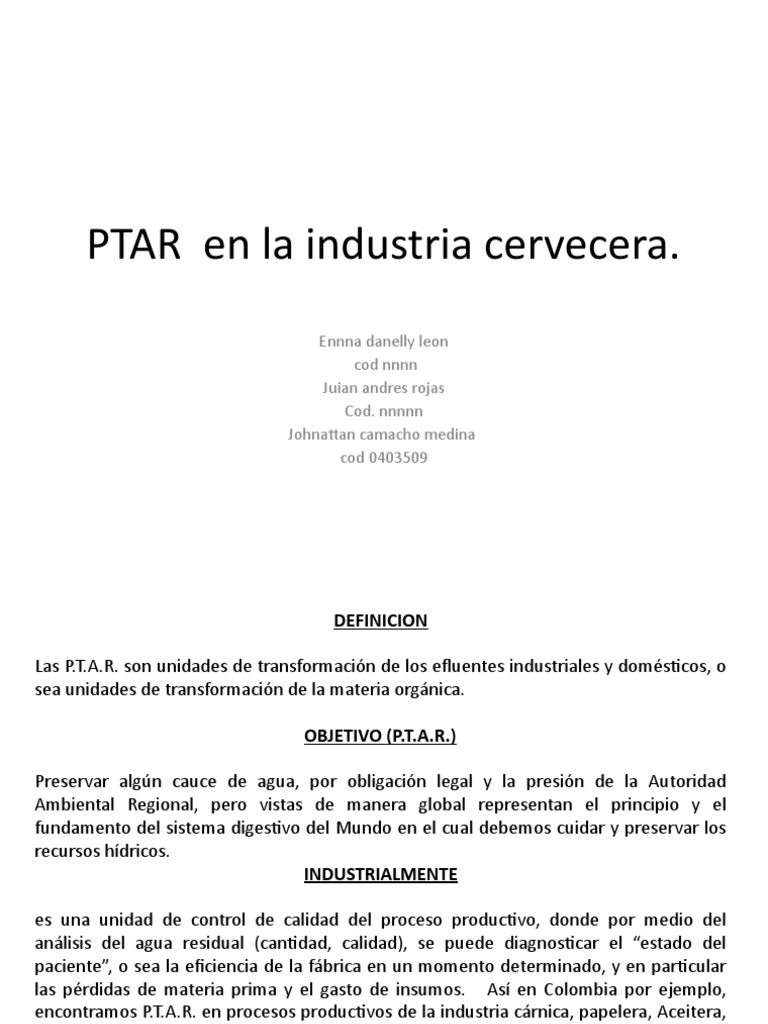 PTAR en La Industria Cervecera | PDF | Digestión anaeróbica | Química