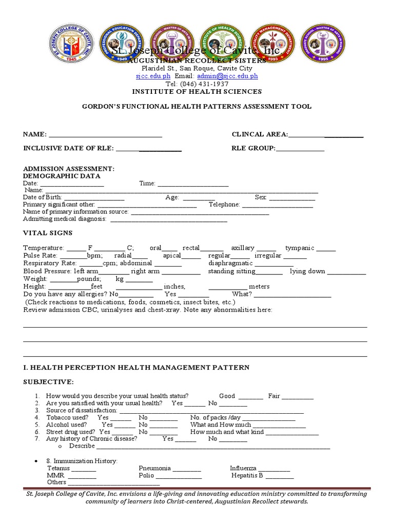 Gordons Functional Health Patterns Assessment 1 | PDF | Sleep | Perception