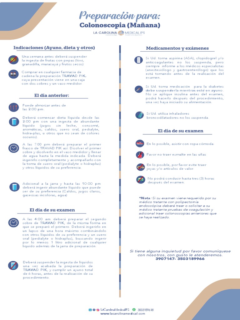 Preparacion Colonoscopia Mañana Travad Pik | PDF | Medicina CLINICA ...