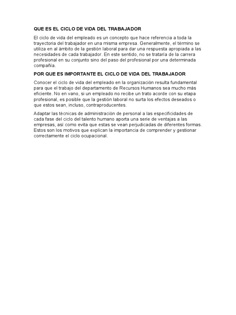 Que Es El Ciclo de Vida Del Trabajador | PDF