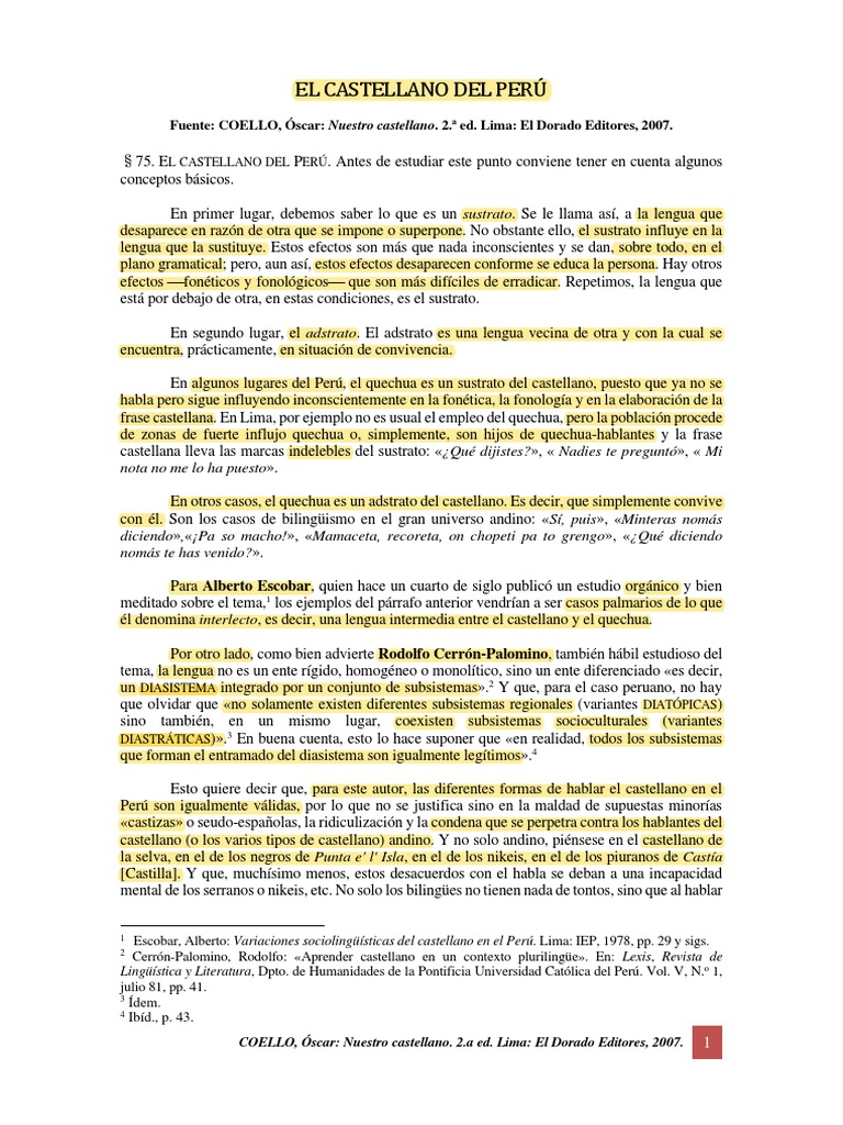 El Castellano Del Peru | PDF | Lengua española | Dialecto