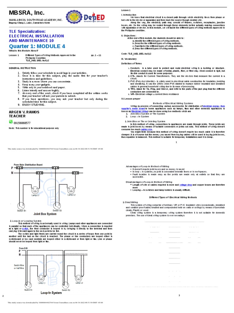 Grade 10 Eim Module 4 | PDF | Electrical Wiring | Pipe (Fluid Conveyance)