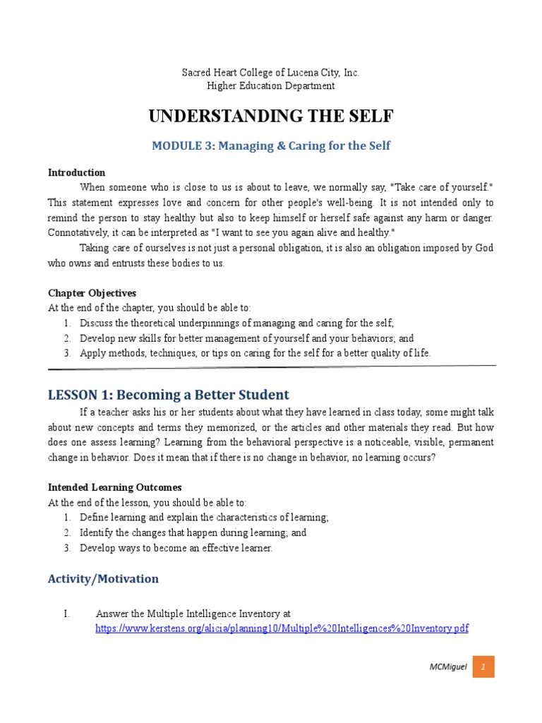 Managing and Caring for the Self | PDF | Goal | Stress (Biology)