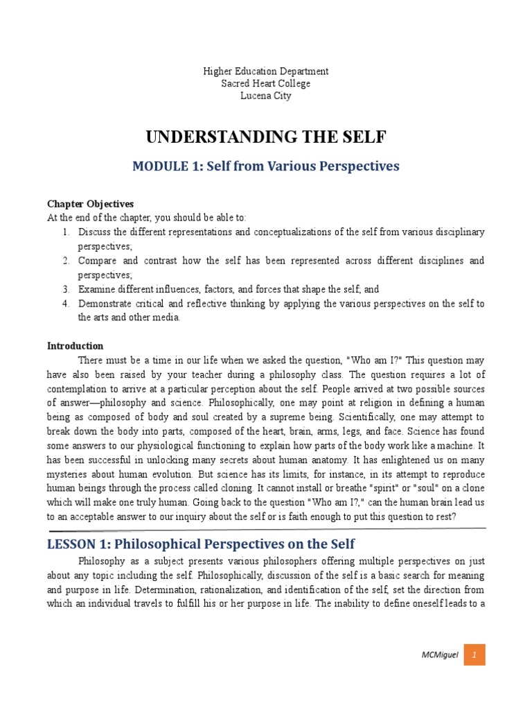 MODULE 1-Self From Various Perspectives | PDF | Mind | Id
