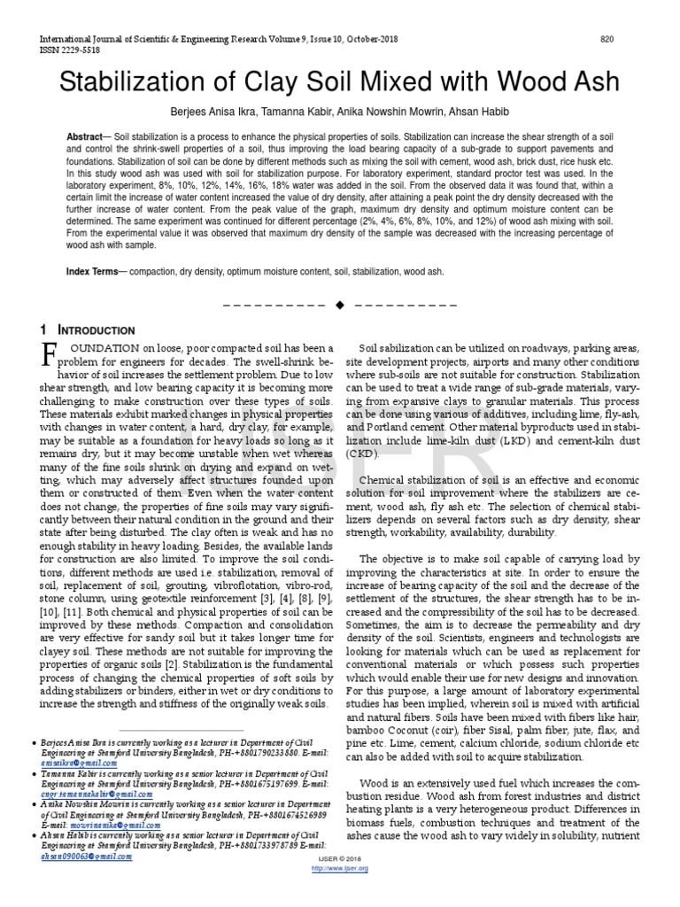 Stabilization of Clay Soil Mixed With Wood Ash | PDF | Horticulture ...