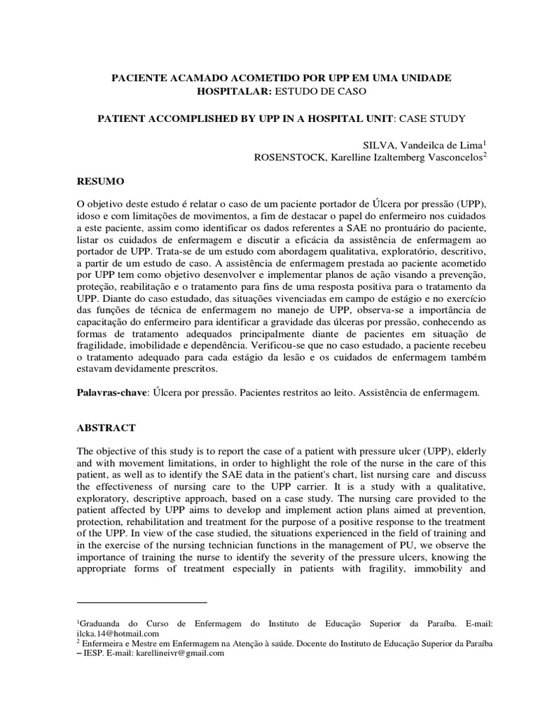 Paciente Acamado Acometido Por Upp em Uma Unidade Hospitalar Estudo de ...