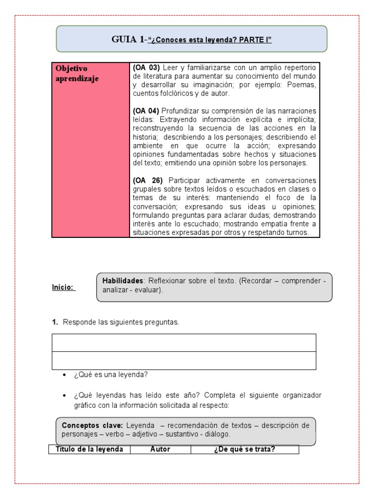 GUIA 1 - "¿Conoces Esta Leyenda - PARTE I" | PDF | Leyendas
