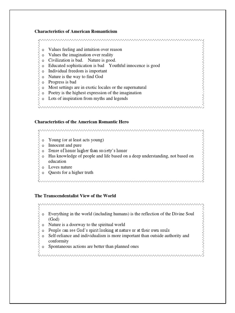 American Romantic Notes Handout | Download Free PDF | Romanticism ...