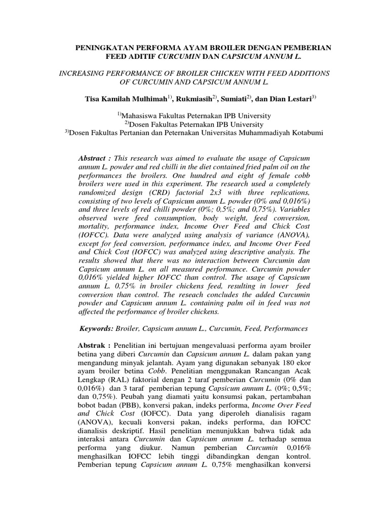 Index Performance Ayam Broiler | PDF | Spice | Capsicum