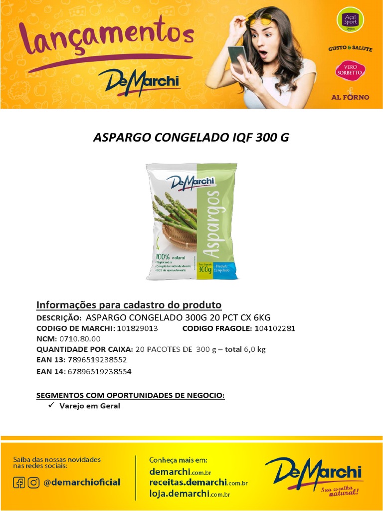 Aspargo Congelado IQF 300g: Praticidade e Qualidade | PDF