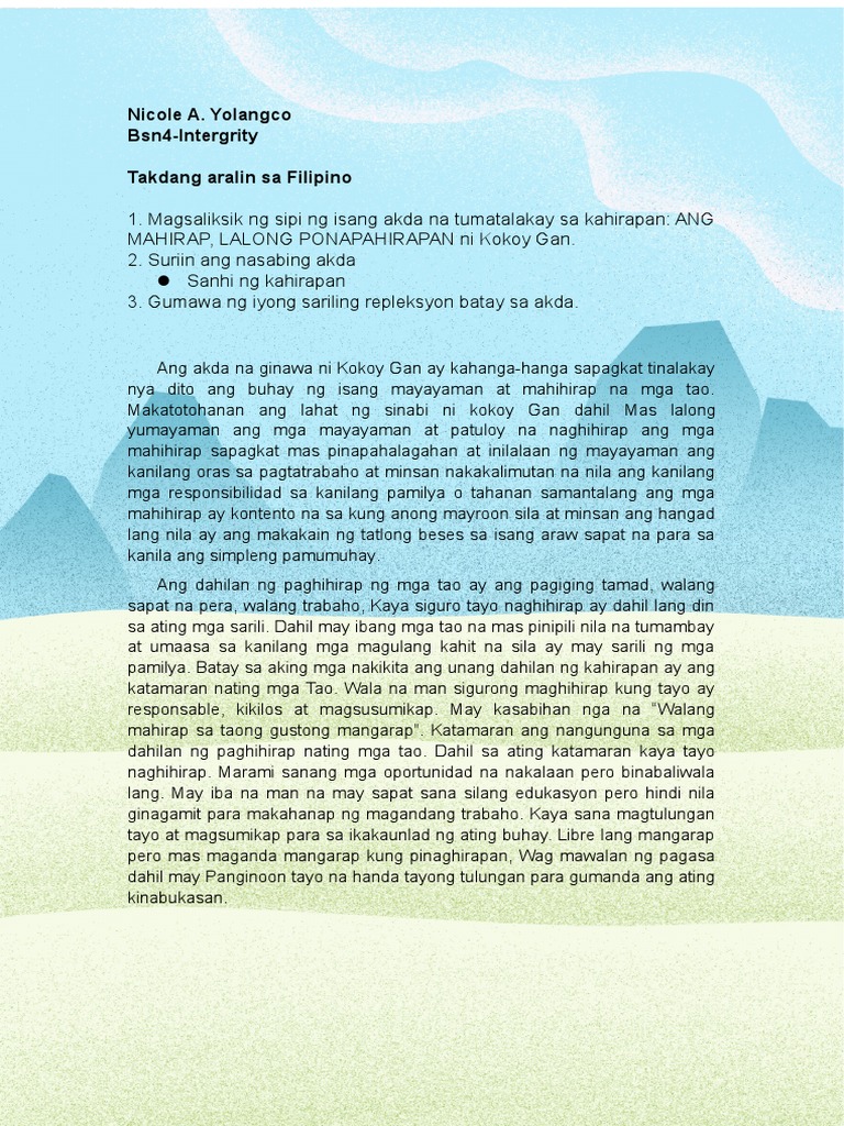 Repleksyon Sa Filipino | PDF