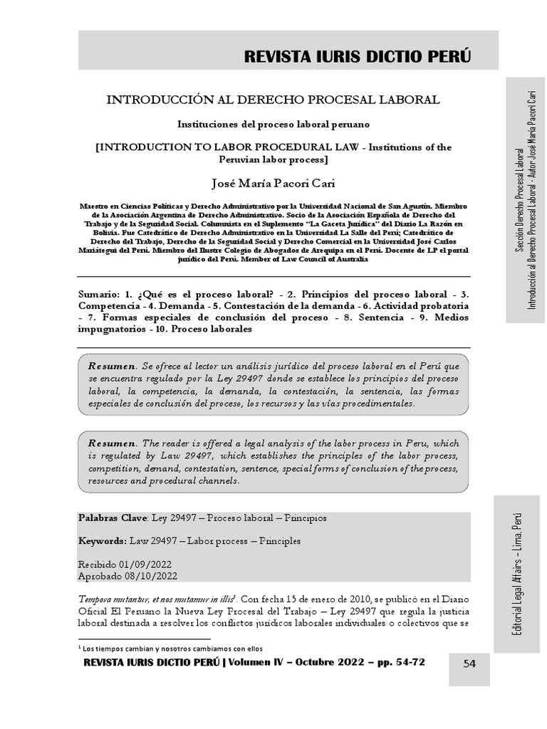 Introducción Al Derecho Procesal Laboral - Autor José María Pacori Cari | PDF | Demanda judicial ...