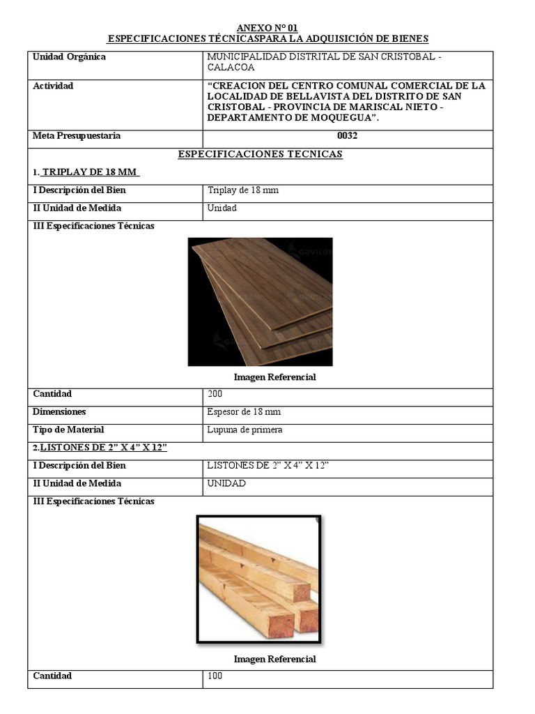 Especificaciones Tecnicas de Madera | PDF