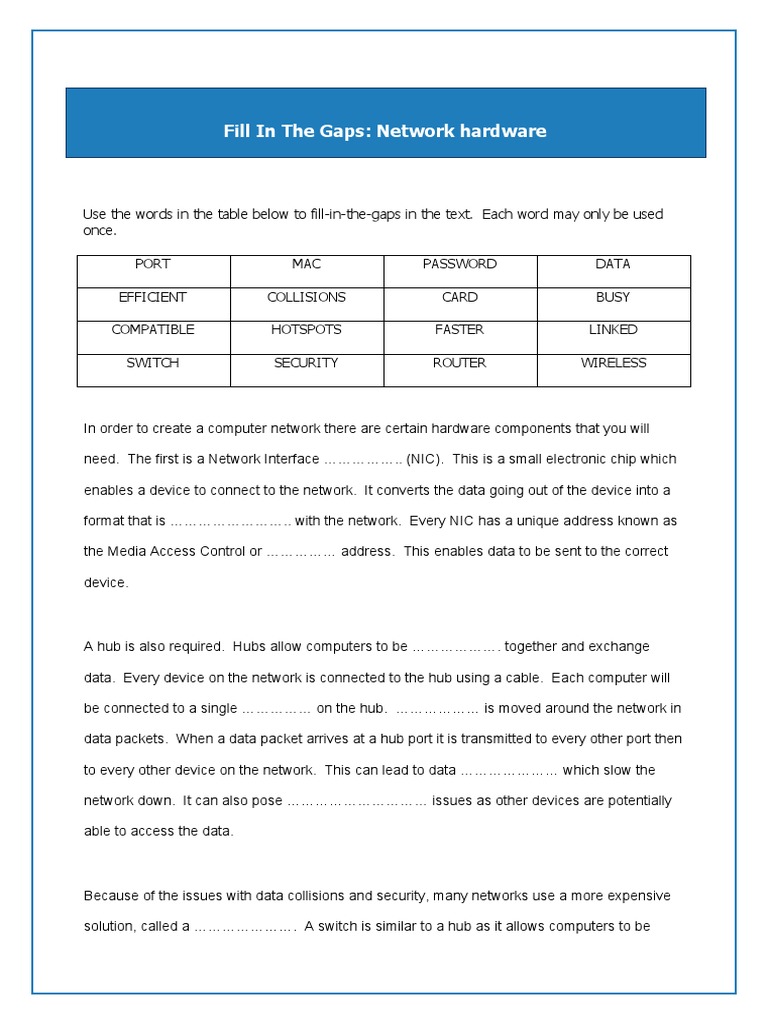Fill in The Gaps Network Hardware | PDF | Computer Network | Wireless ...