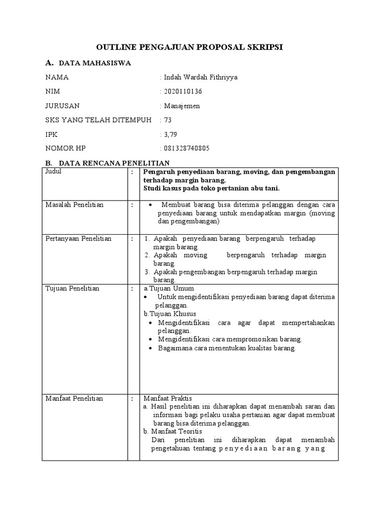 CONTOH OUTLINE PENGAJUAN PROPOSAL SKRIPSI (Fenomena Gap) | PDF