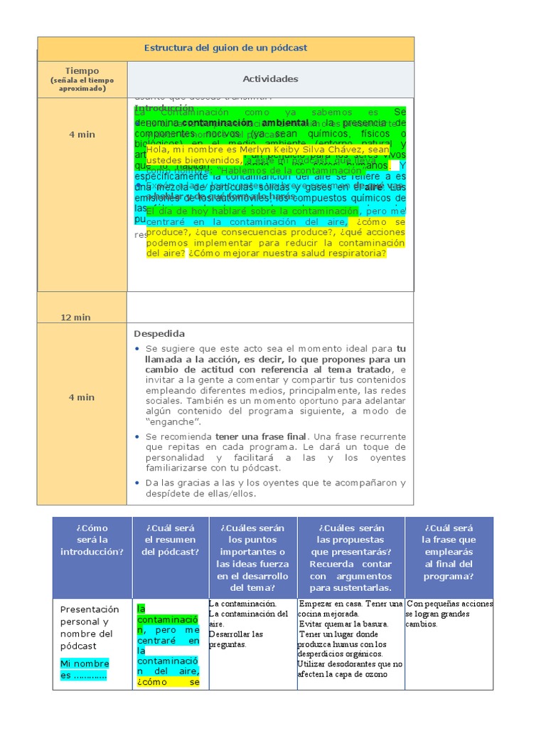 Estructura Del Guion de Un Pódcast | PDF | Contaminación | Entorno natural